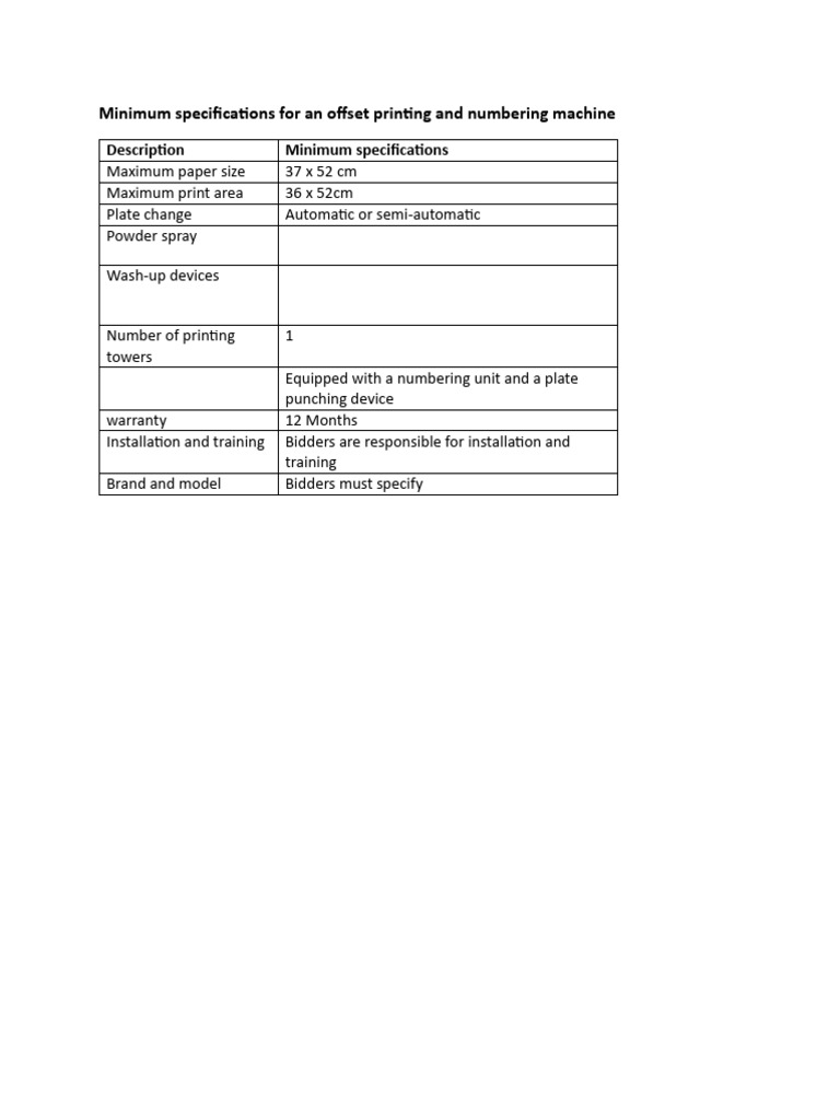 Offset Printing Machine Specs | PDF