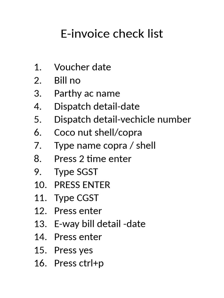 E-Invoice Checklist for Accurate Processing | PDF