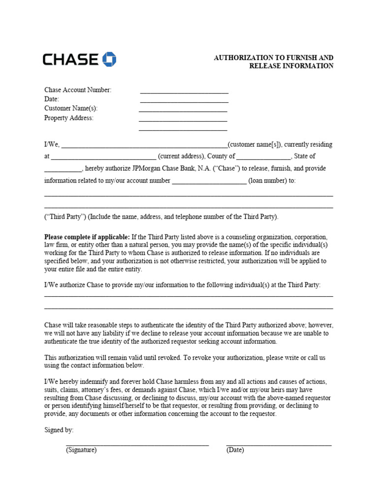 Chase Account Information Release Form | PDF | Chase Bank