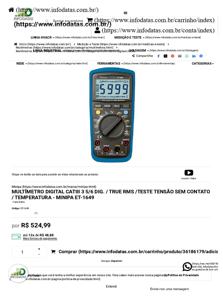 Multímetro Digital Minipa ET-1649 - INFODATAS | PDF | Engenharia ...