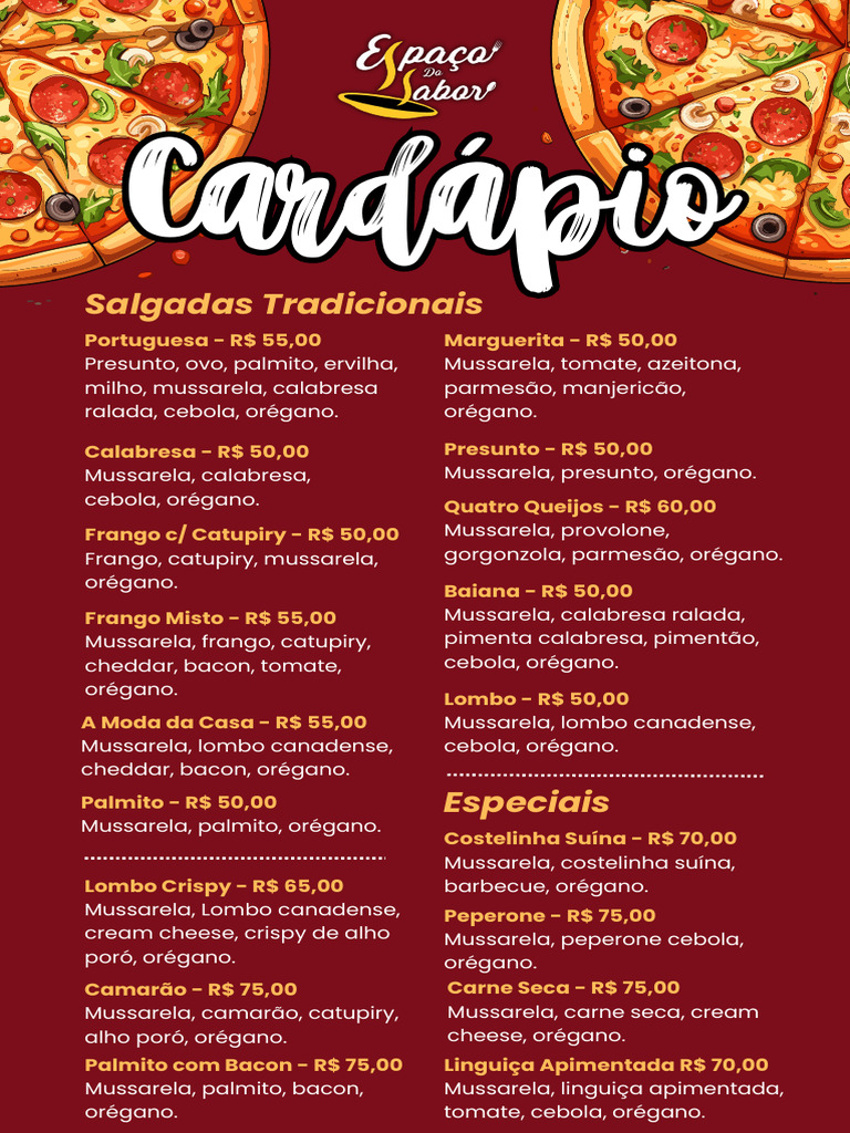 Cardápio de Pizzas - Espaço do Sabor | PDF