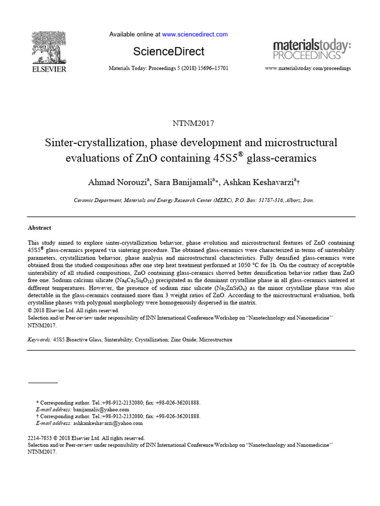 Sinter-crystallization, Phase Development 45S5 | PDF | Materials ...