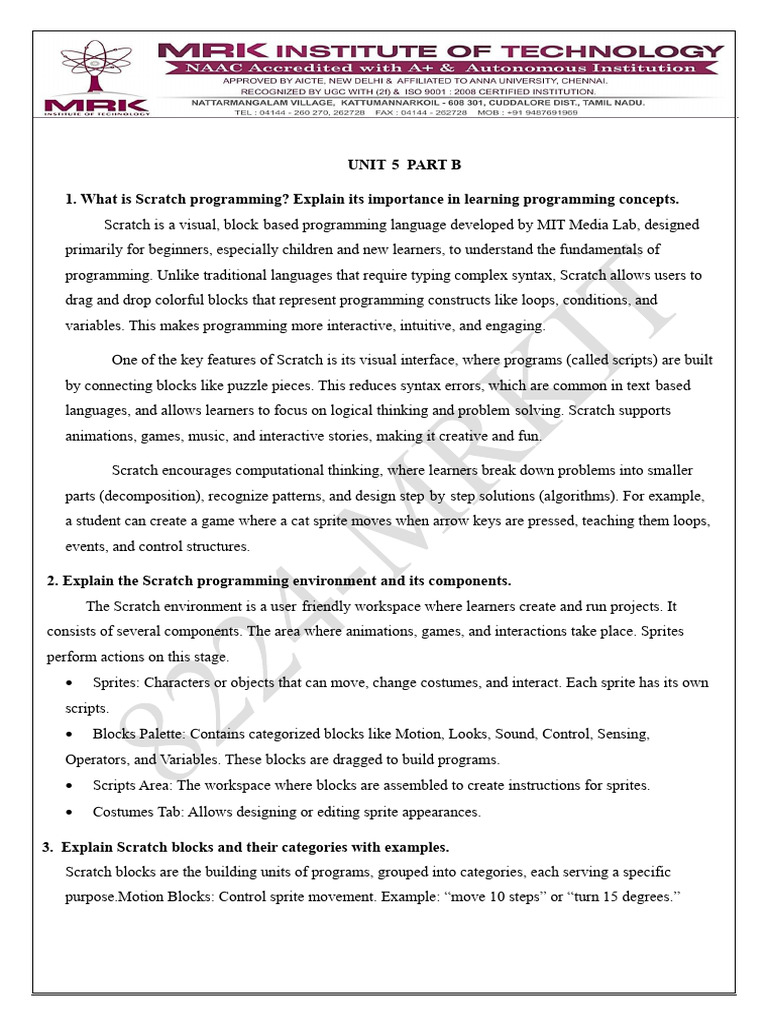 Scratch Unit 4 Part b Updated New 19.12.25 | PDF | Scratch (Programming ...