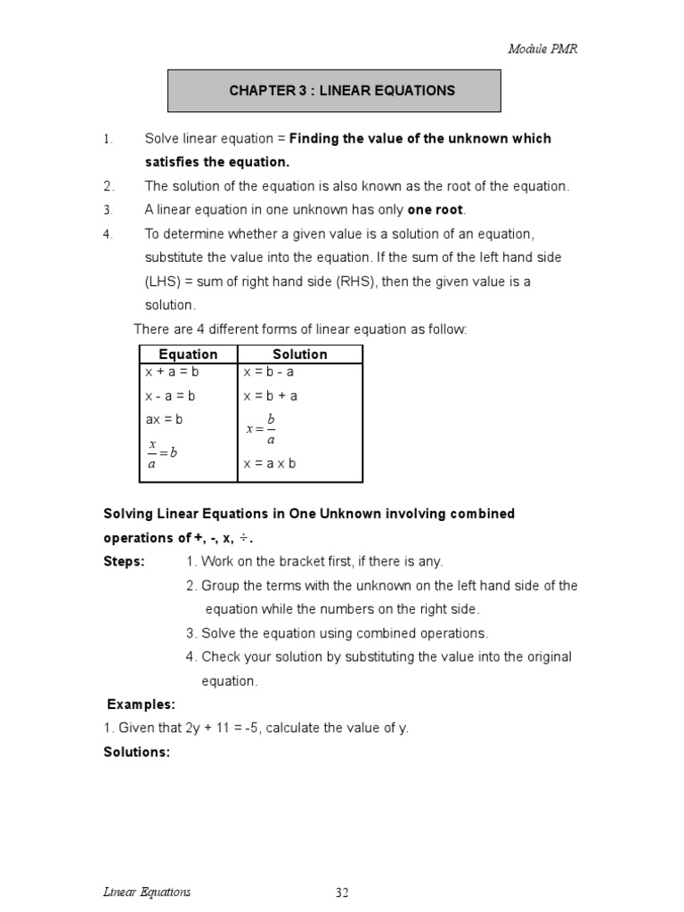 Chapter 3 Linear Equations | PDF | System Of Linear Equations | Equations