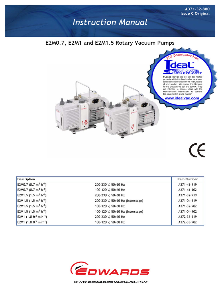 EDWARDS Manual de Instruções de Bombas a Vácuo E2 | PDF | Electrical ...