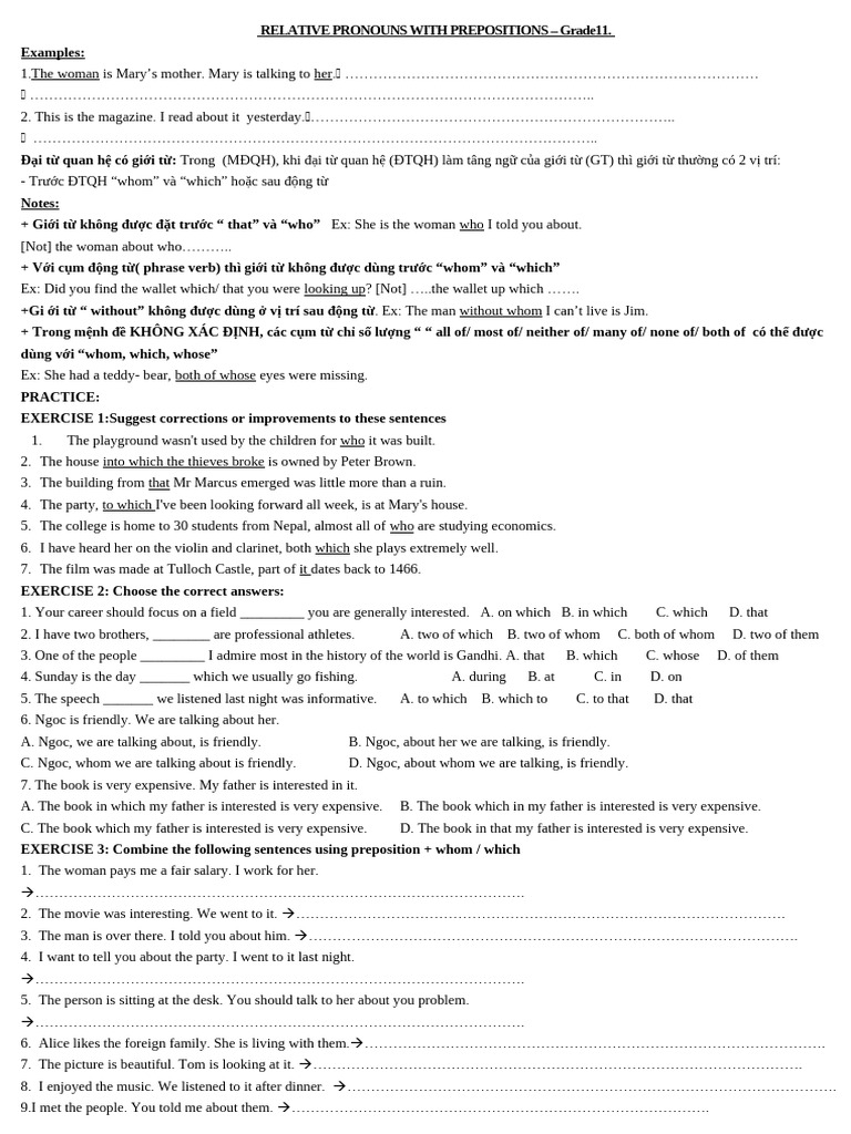 Relative Pronouns with Prepositions Guide | PDF