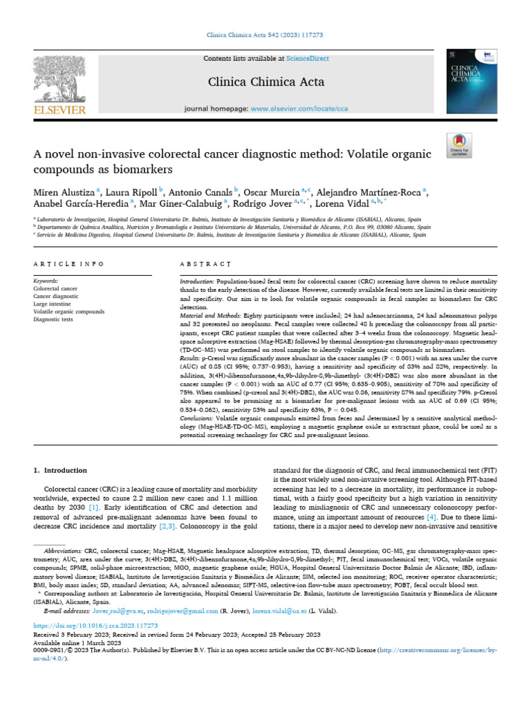 Non-Invasive CRC Diagnosis via VOCs | PDF | Colorectal Cancer | Medical ...