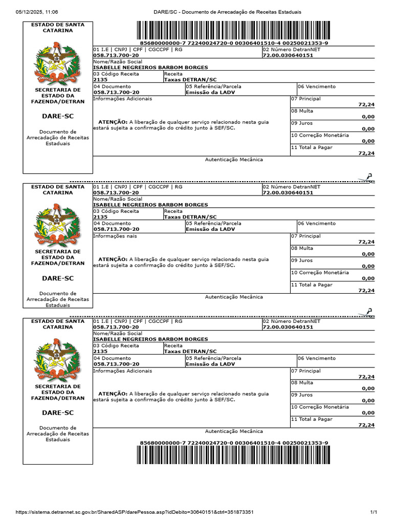 ISABELLE NEGREIROS BARBOM BORGES - Emissão da LADV | PDF | Dinheiro ...