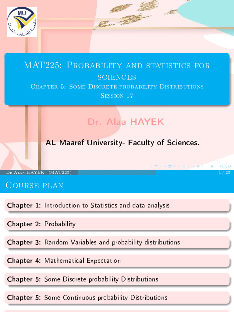 MAT225 Ch5 Session 17 Fall25 26 | PDF | Probability Distribution ...