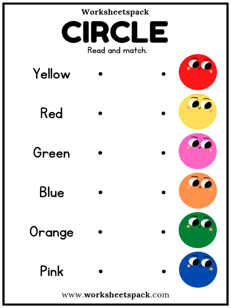 Free Color Words Matching Worksheets With Circles PDF for Kindergarten ...