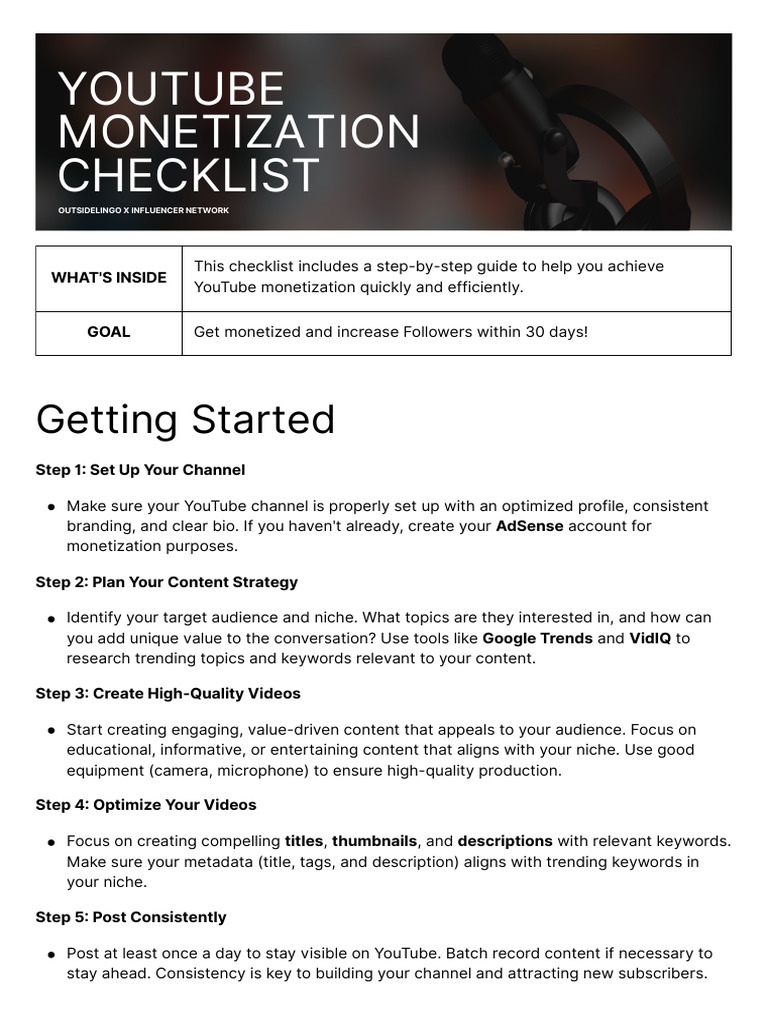 YouTube Monetization Checklist Guide | PDF | You Tube | Social Media