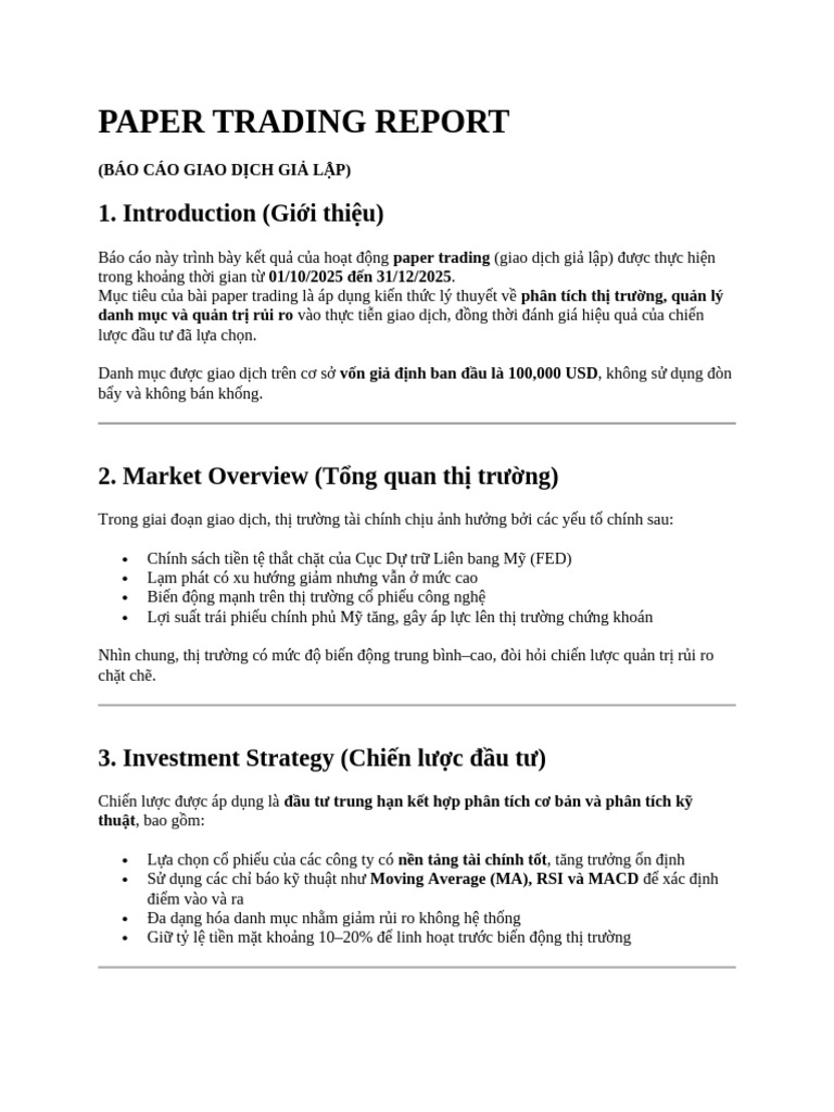 Paper Trading Report | PDF