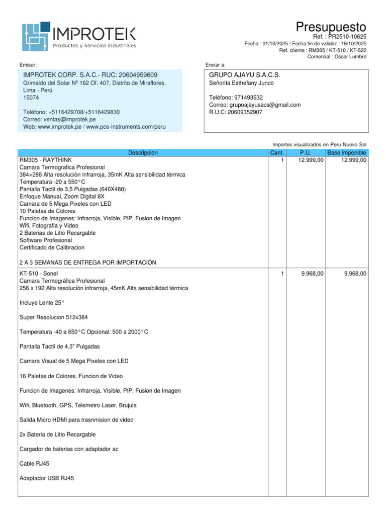 Cot. Camara Termografica 510 2025 | PDF | Infrarrojo | Electrónica