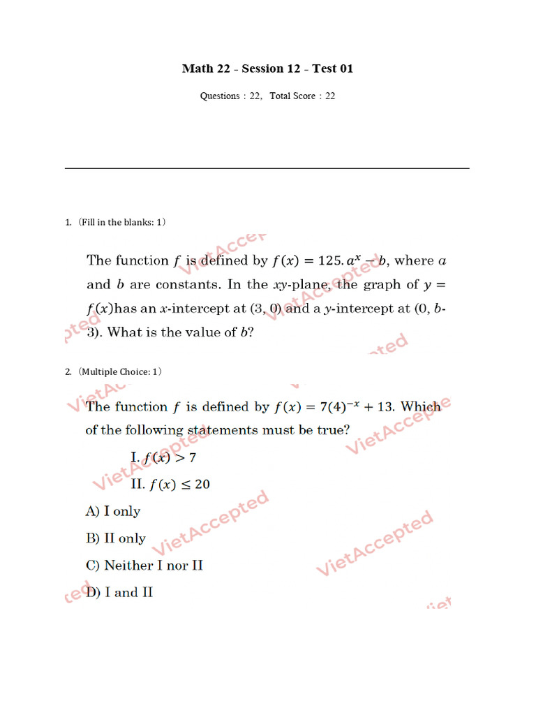 Math 22 - Session 12 - Test 01 | PDF