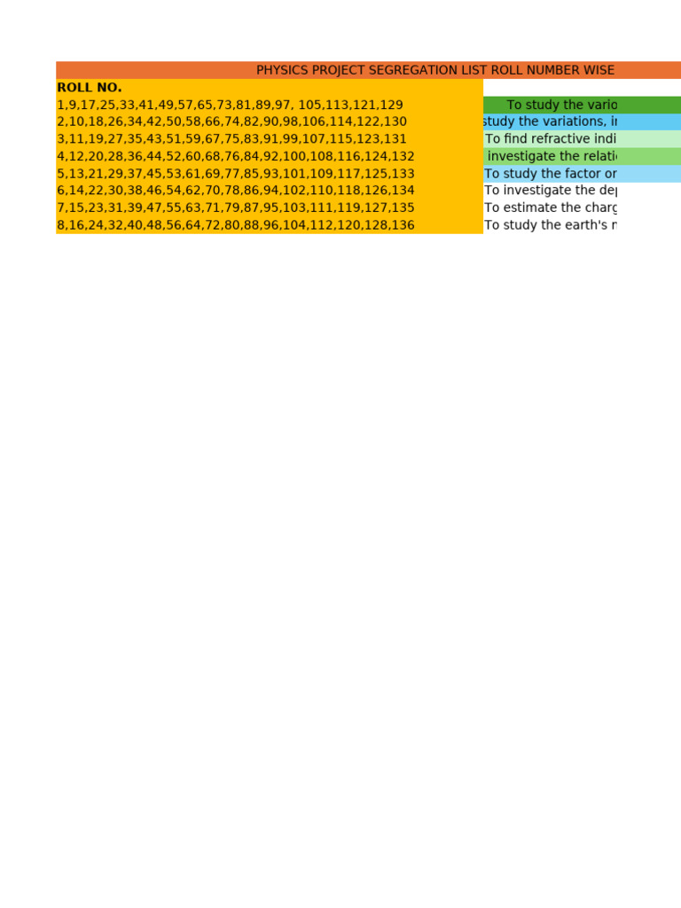 Physics Project Segregation List | PDF