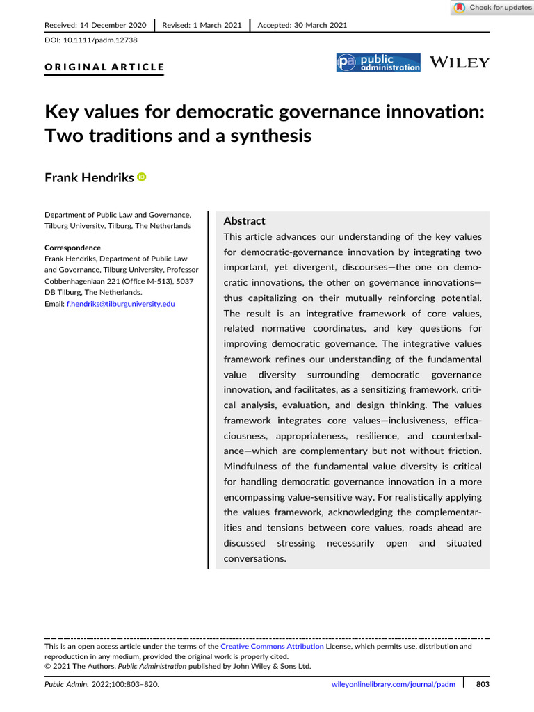 Key Values for Democratic Innovation | PDF | Governance | Innovation