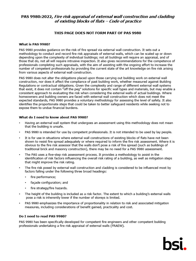 PAS 9980 Fire Risk Appraisal of External Wall Construction | PDF | Risk ...