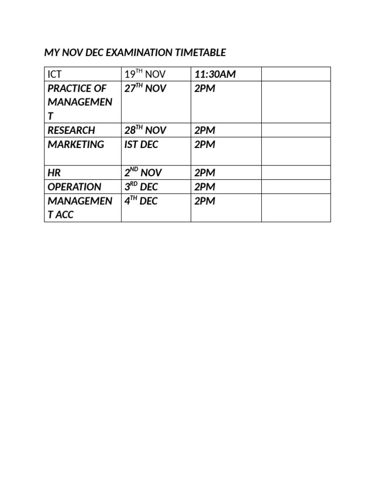November-December Exam Schedule | PDF