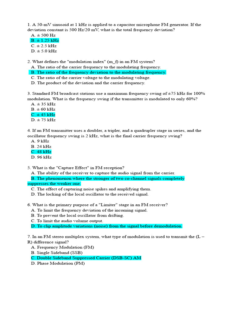 FM Modulation Concepts and Calculations | PDF | Frequency Modulation ...