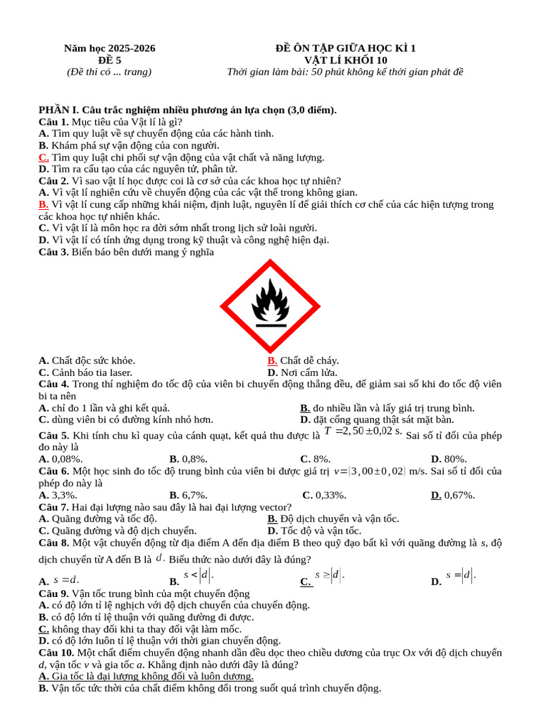 ĐÁP-ÁN-ĐỀ-CUONG-GKI-10-2025-2026 | PDF