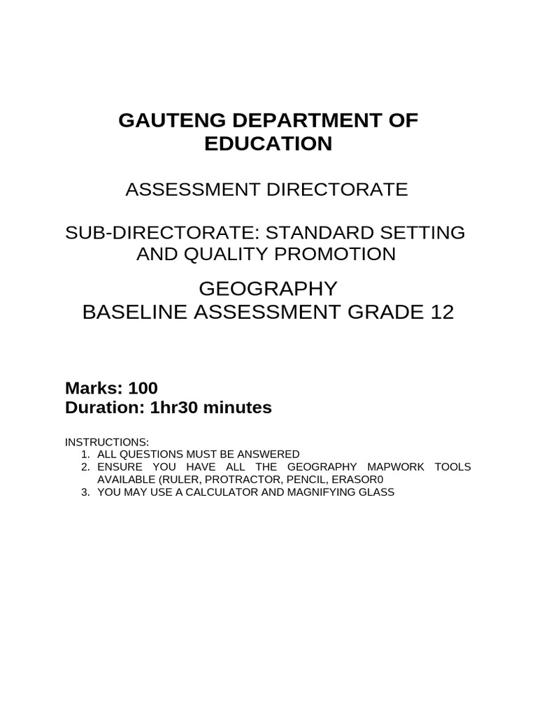 Grade 12 Geography Baseline Assessment | PDF | Precipitation ...