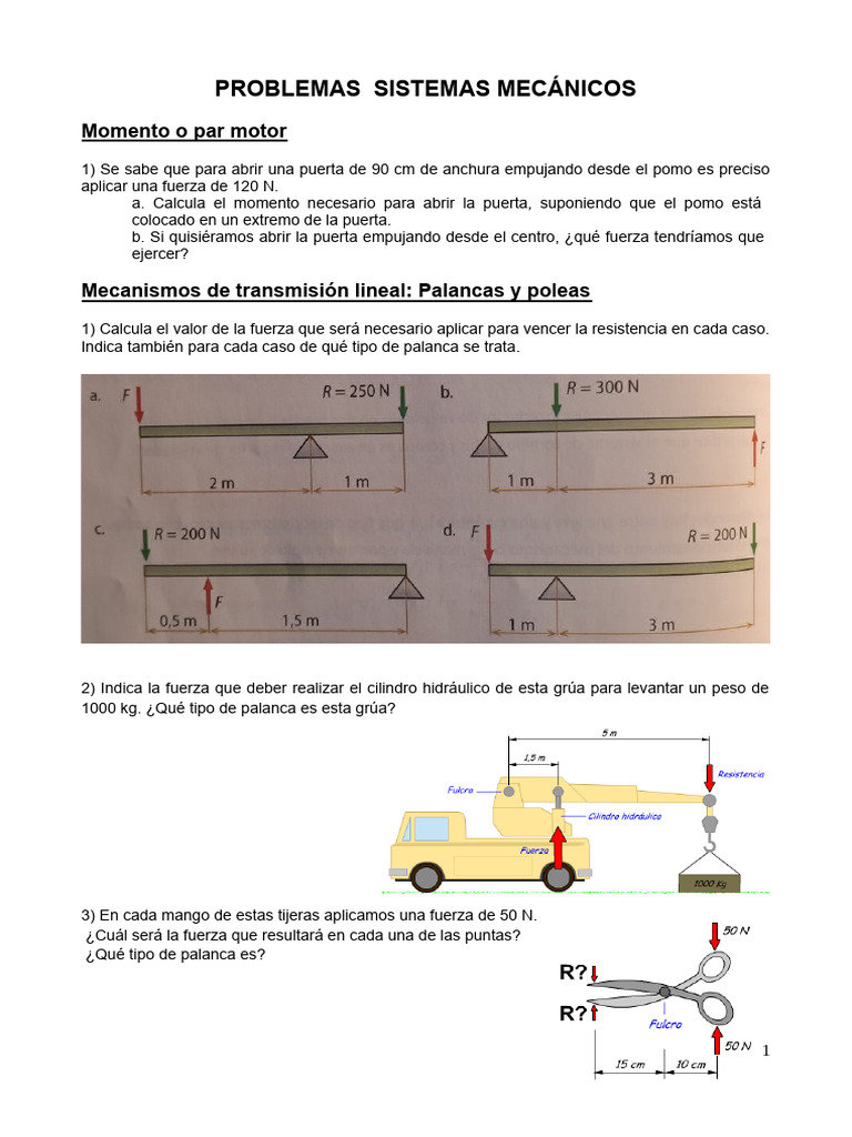 Problemas sistemas mecánicos | PDF | Palanca | Ingeniería mecánica