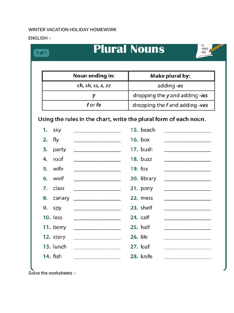 Winter Holiday Homework Class 2 | PDF