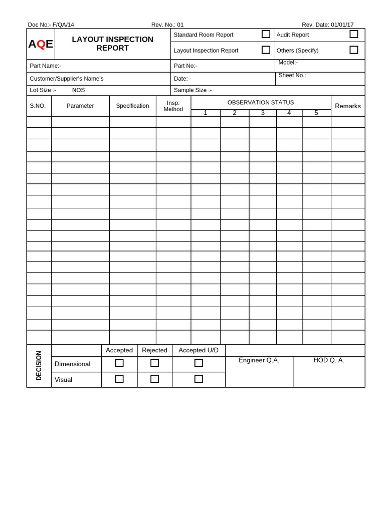 Layout Inspection Report Template | PDF