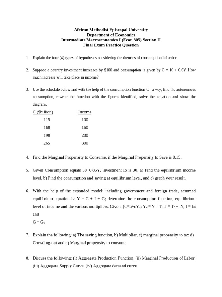 Macroeconomics Exam Practice Questions | PDF