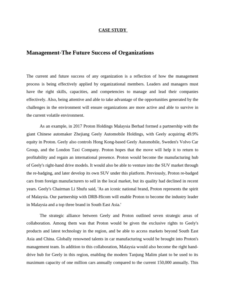 Geely-Proton Strategic Management Case Study | PDF | Automotive ...