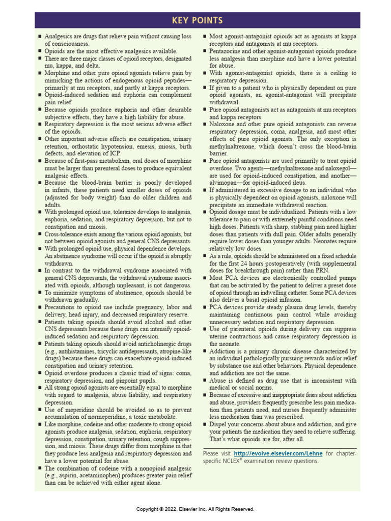 1. Opiods Key Points Revision of Main Concepts | PDF | Opioid | Analgesic