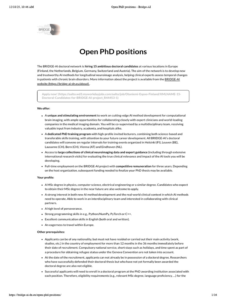 Open PhD Positions in AI for Neuroimaging | PDF | Machine Learning ...