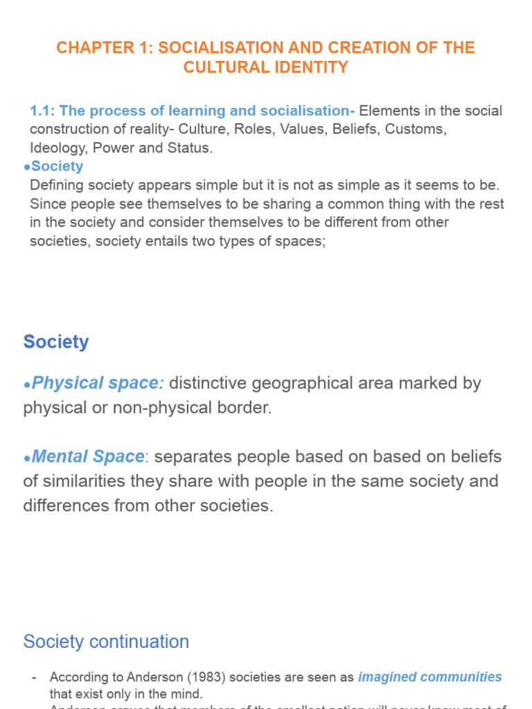 Unit 1- Socialisation and Creation of the Cultural Identity-1 | PDF ...