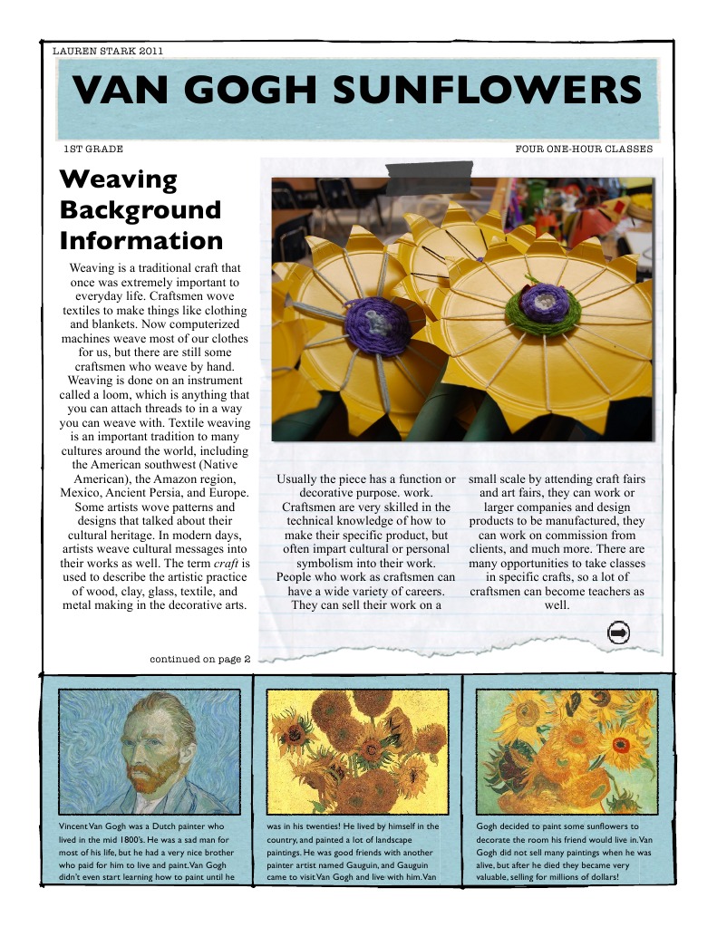 Van Gogh Sunflower Weaving Lesson | PDF | Weaving | Vincent Van Gogh