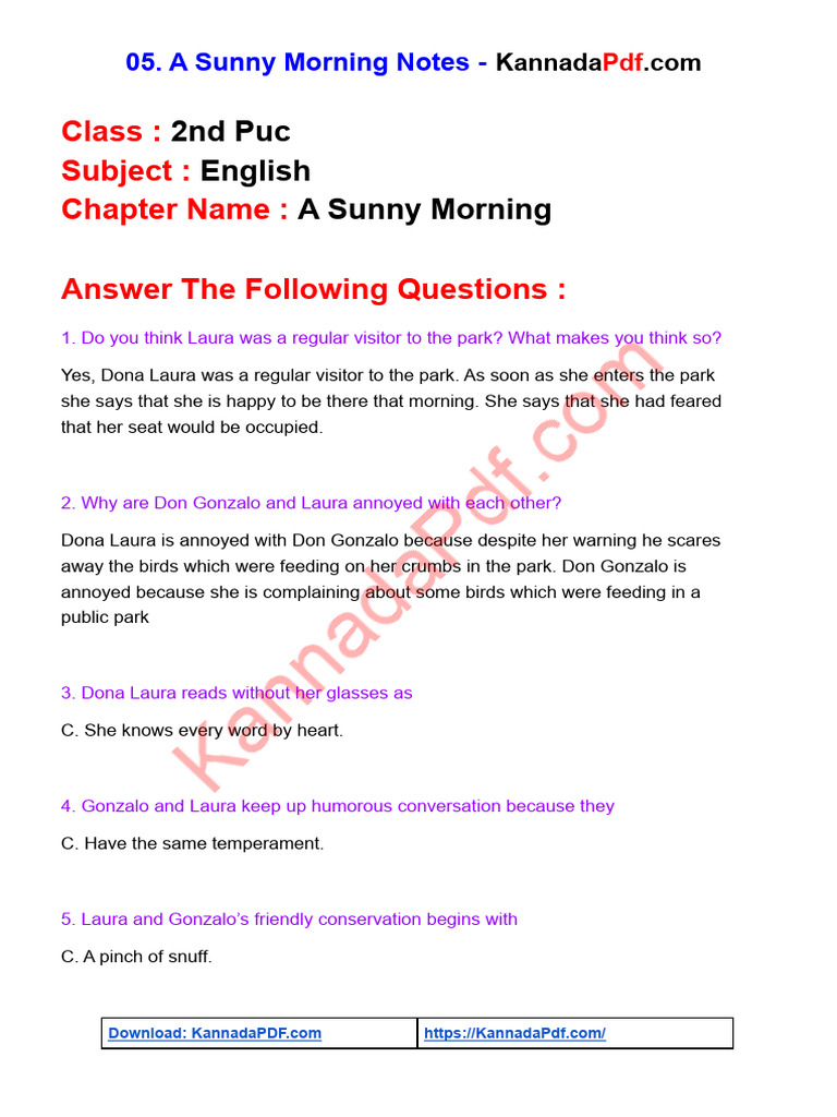 A Sunny Morning Study Guide | PDF