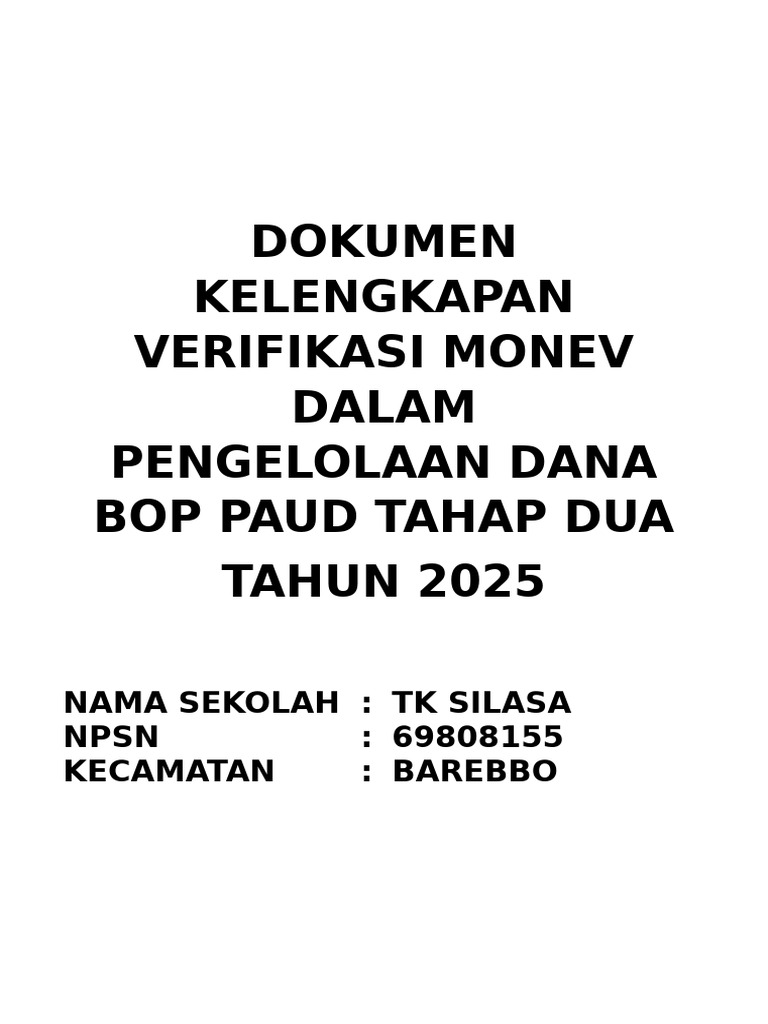 Contoh Sampul Dokumen Verifikasi Monev Tahap Satu Tahun 2025 | PDF