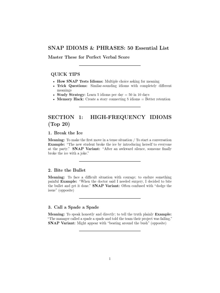 50 Essential SNAP Idioms for Success | PDF
