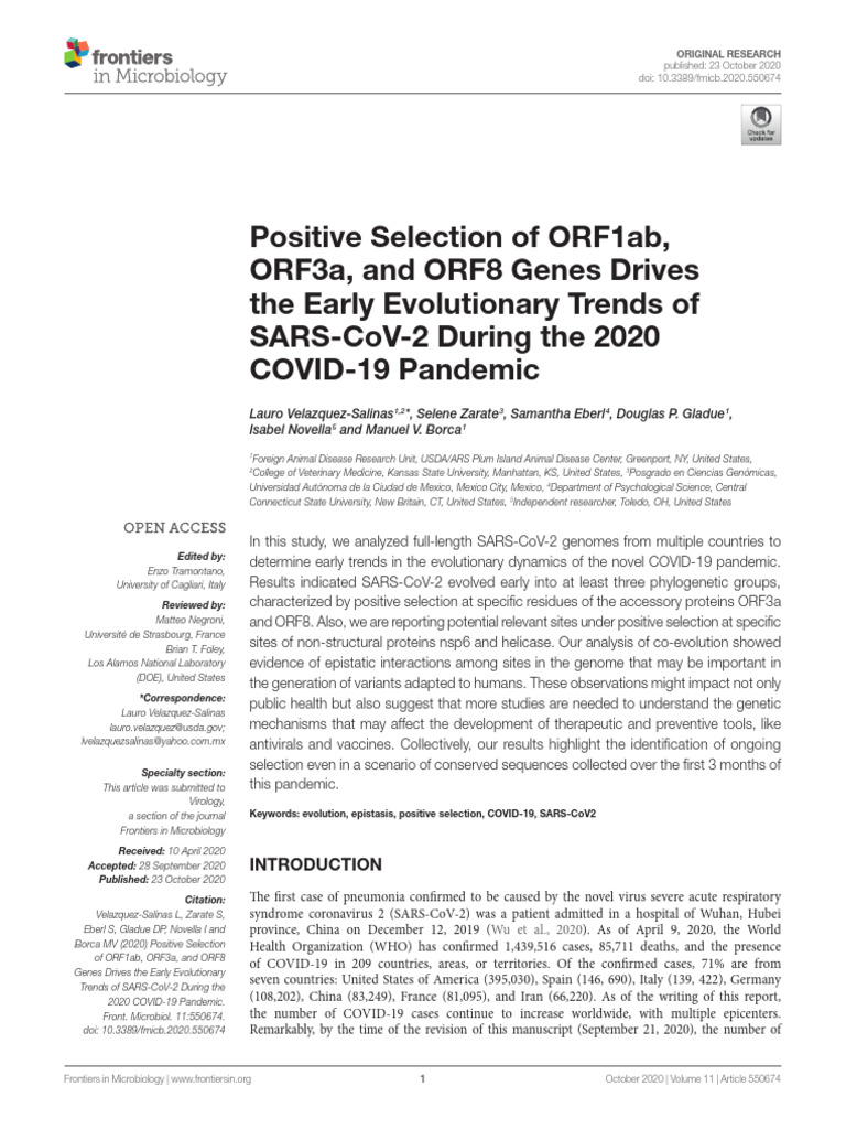 Positive Selection of ORF1ab, OrF3a, and ORF8 Genes Drives The Early ...