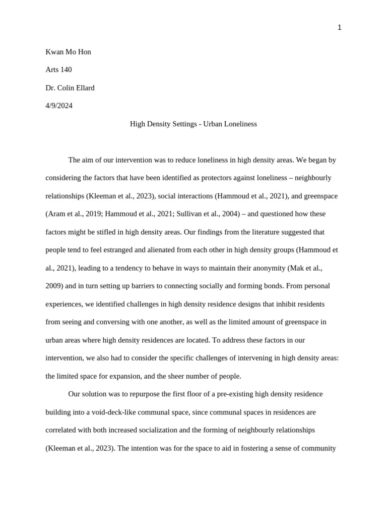 Arts 140 Final Paper | PDF | Loneliness