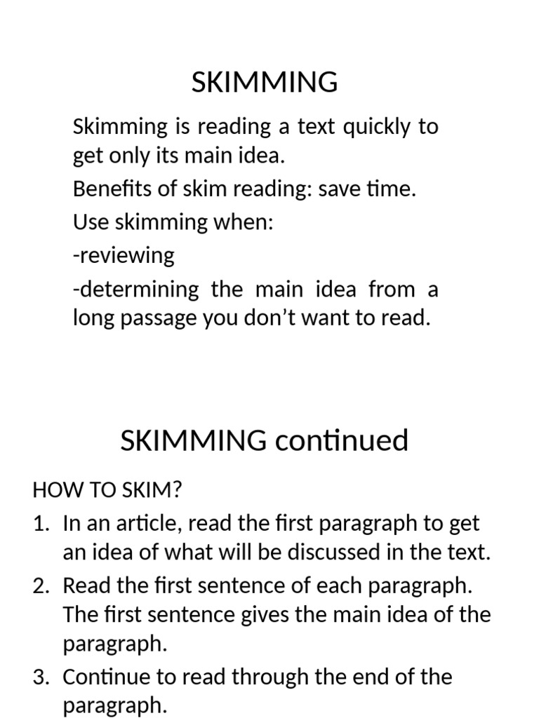 Skimming and Scanning Techniques Guide | PDF