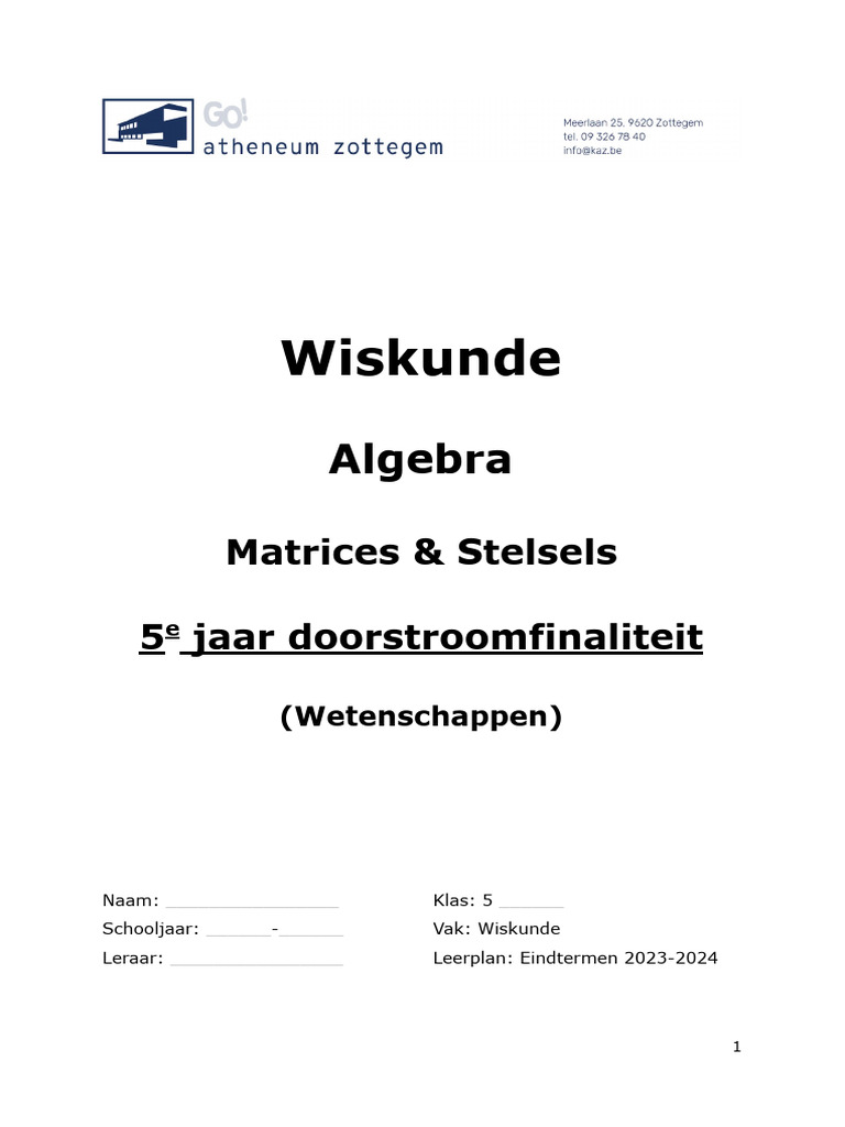 Cursus Algebra Wiskunde (1) | PDF