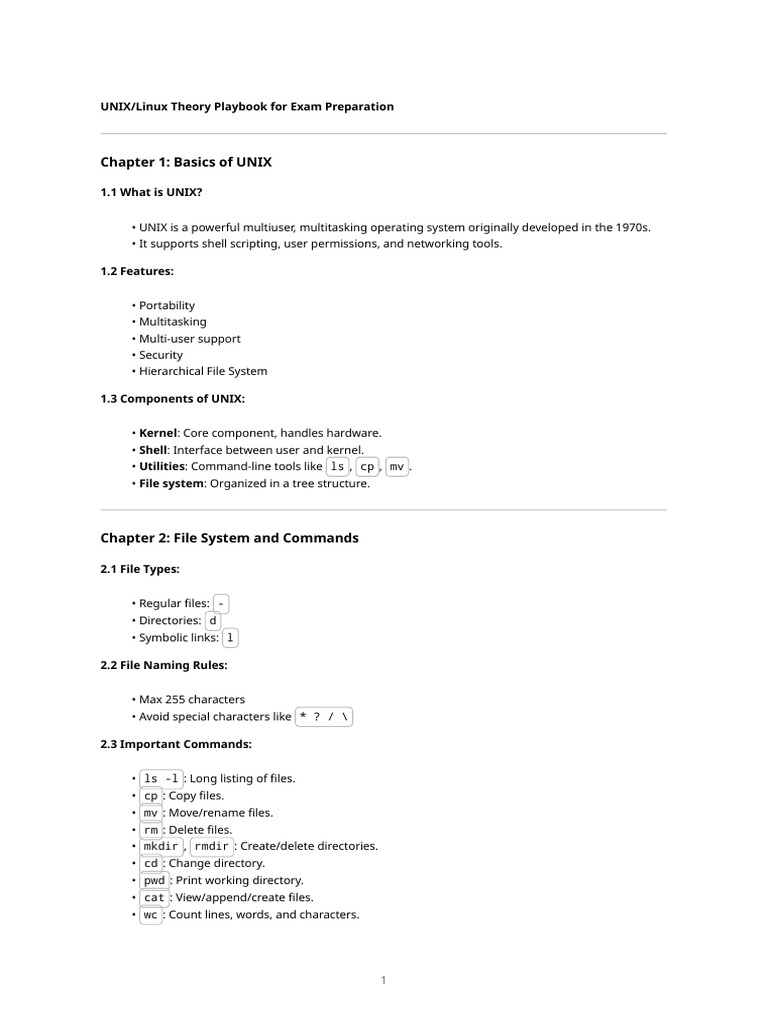 UNIX/Linux Exam Prep Playbook | PDF | Computer File | File System
