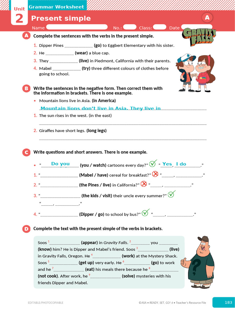 Grammar Worksheets 4A Present Simple | PDF | Syntax | Grammar