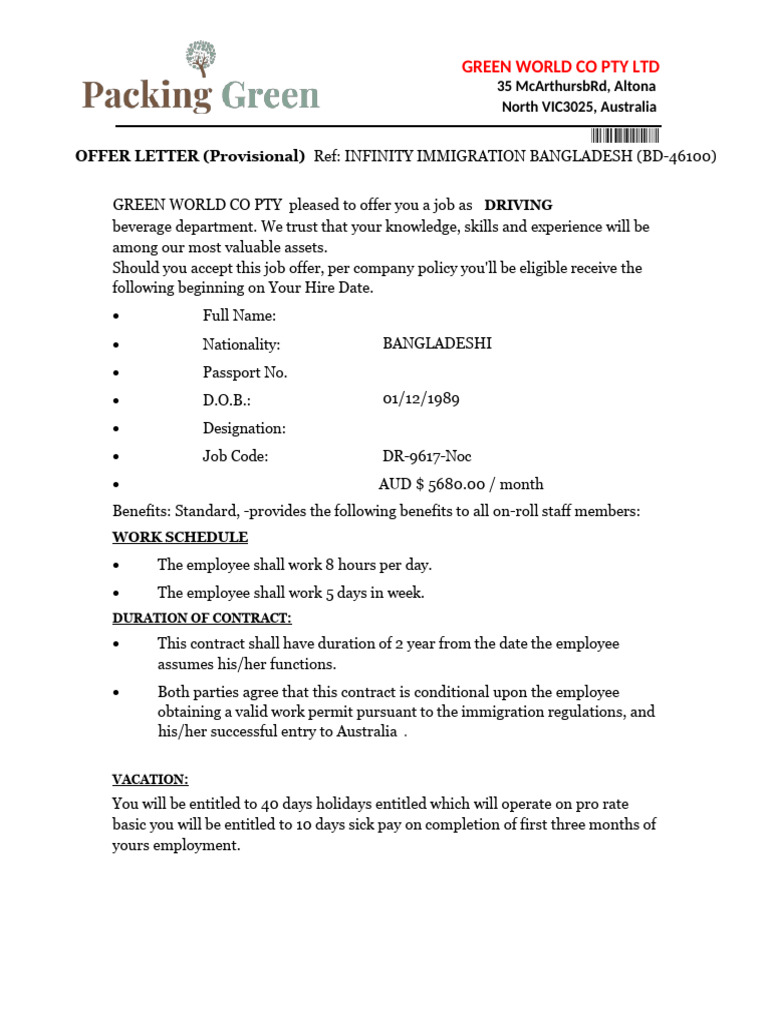 MD ATIQUR RAHMAN -Australia-Job-Offer-Letter (1) (1) (1) | PDF ...