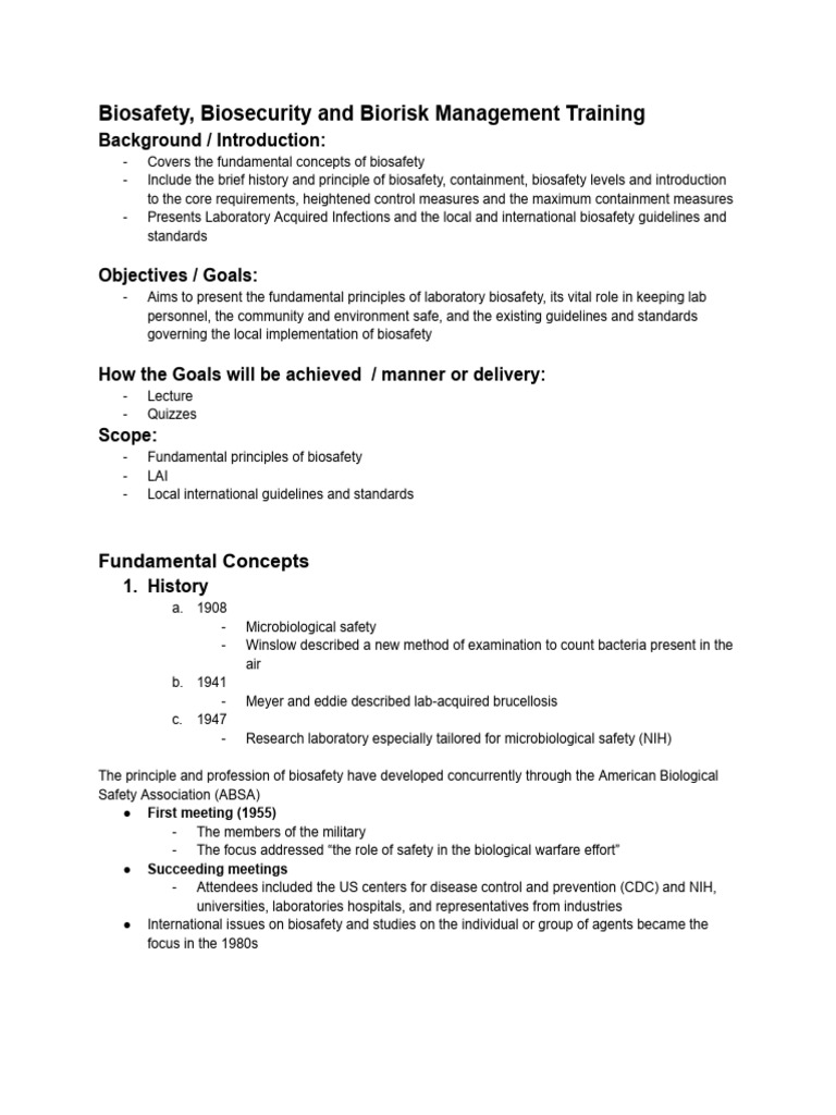 Biosafety, Biosecurity and Biorisk Management Training | PDF ...