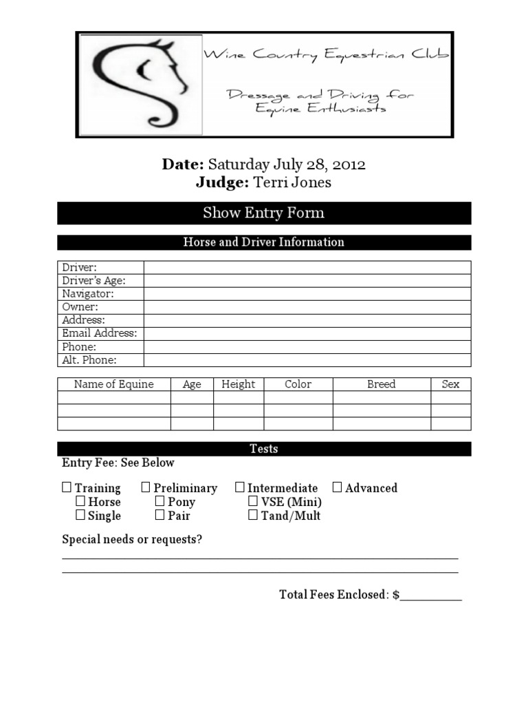 Date: Saturday July 28, 2012 Judge: Terri Jones: Show Entry Form | PDF ...