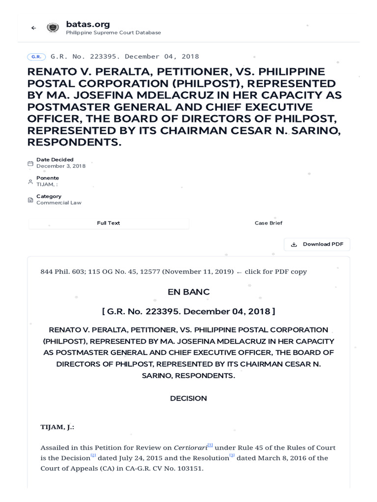 32 Peralta v. Philpost, G.R. No. 223395, December 04, 2018 | PDF ...