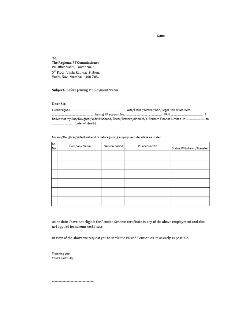 Before Joining Employment Status Letter 002 | PDF