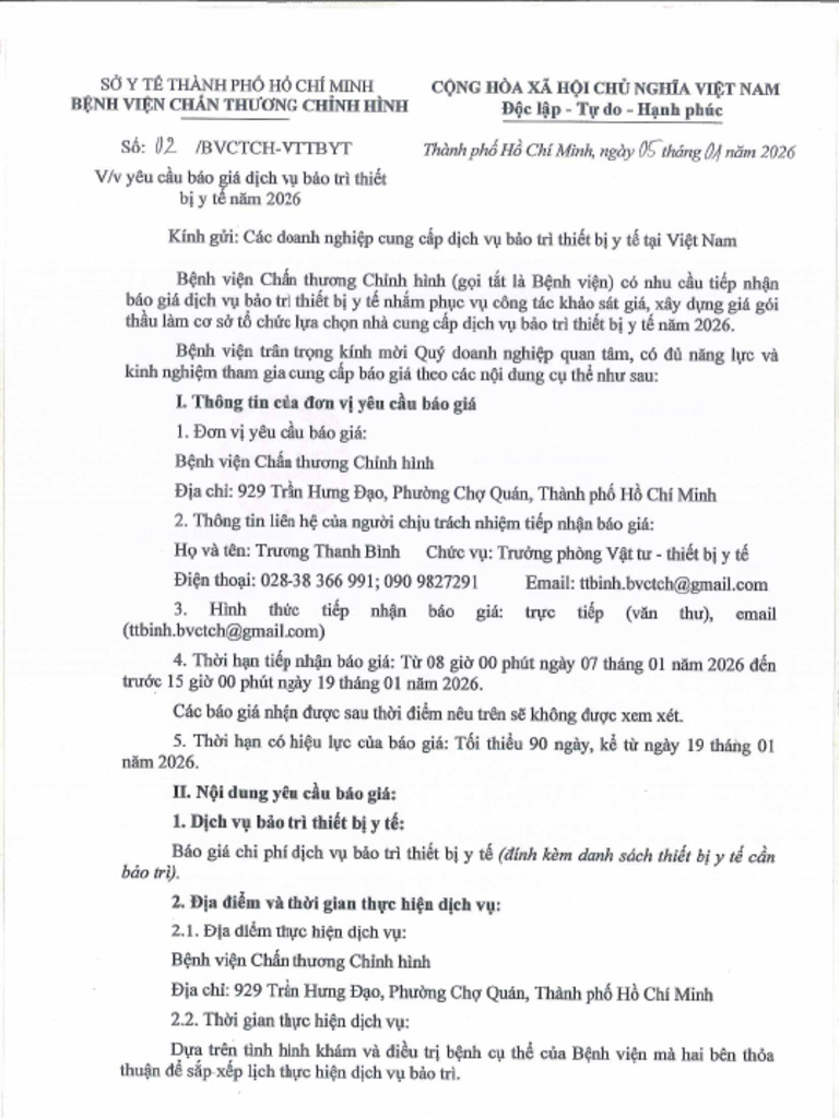 20260105_tm Bg_dv Bảo Trì Tbyt 2026_02 Bvctch-Vttbyt | PDF