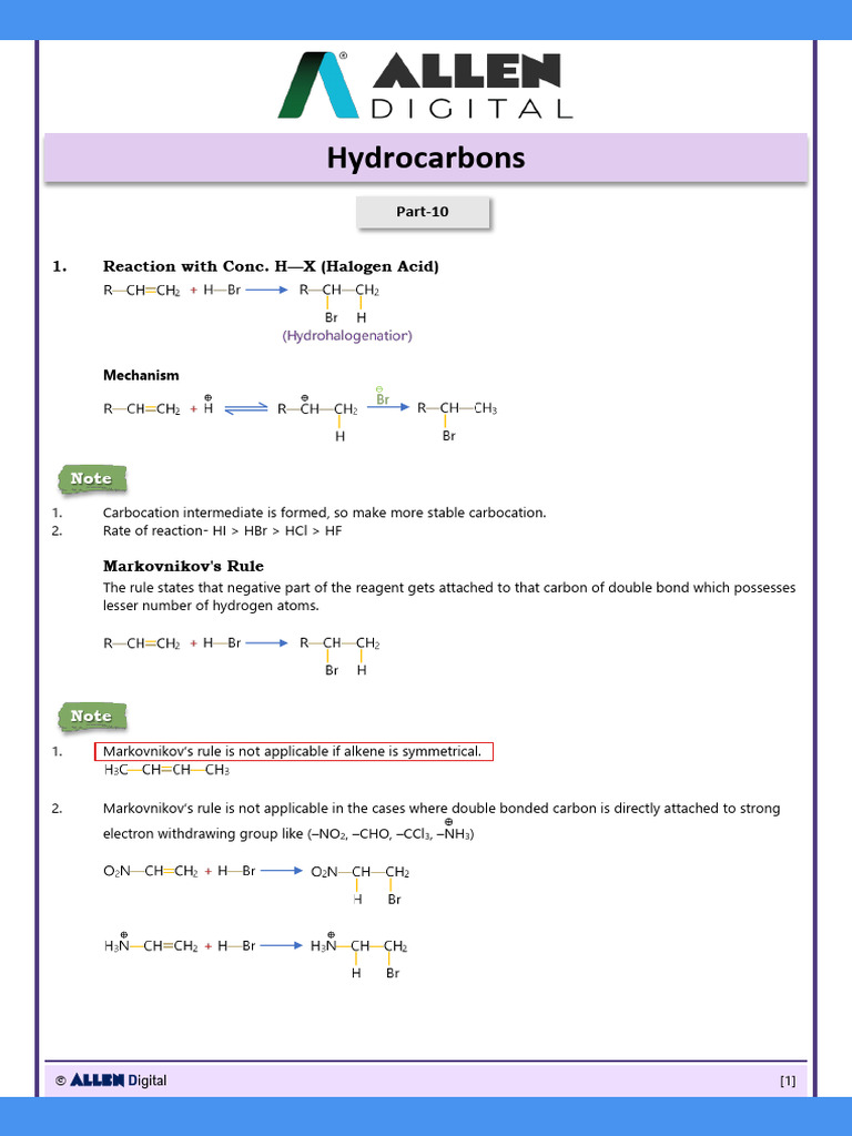 Hydrocarbons Sheet | PDF | Alkene | Chemical Reactions